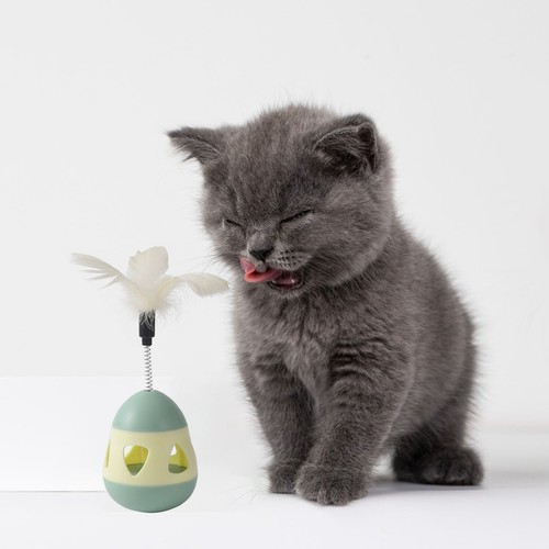 Cat Treat Dispenser Toy with Feather Interactive Prevent Tipping Cats ...