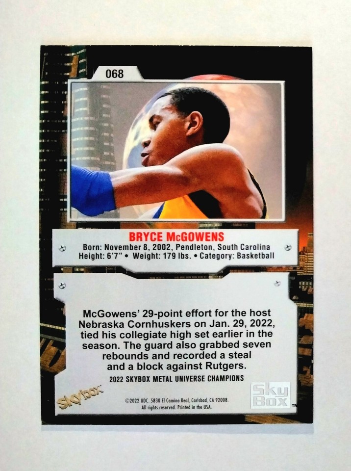 BRYCE MCGOWENS * RC * 2022 Skybox Metal Universe Champions Basketball ...