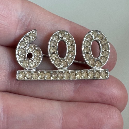 Vintage 600 Rhinestone Number Lapel Pin Silver Tone Service Sales Award ...