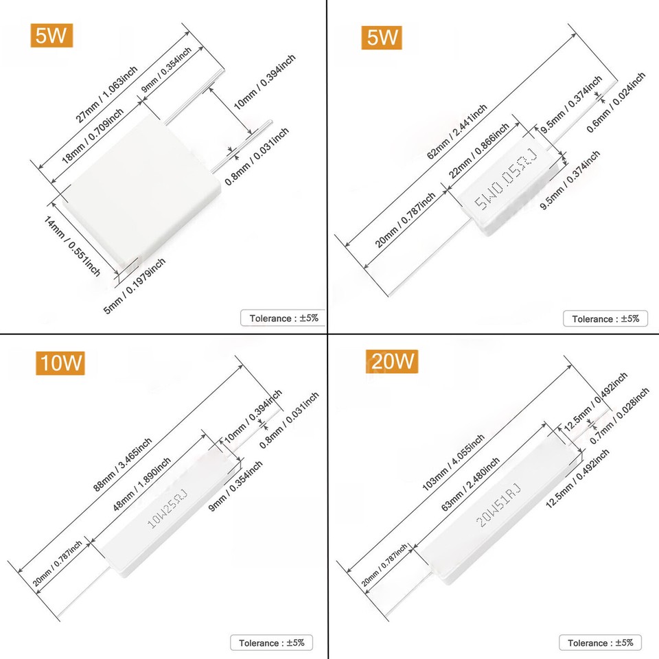 5W 10W 20W 30W 50W 100W Ceramic Cement Power Wirewound Resistance ...