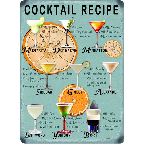 12x8IN Funny Vintage Metal Tin Signs COCKTAIL RECIPE Sign For Bar Pub ...