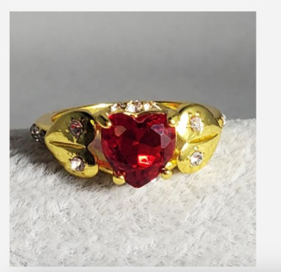 GOLD RED HEART GEMSTONE RING SIZE 6 7 8 9 10 | eBay