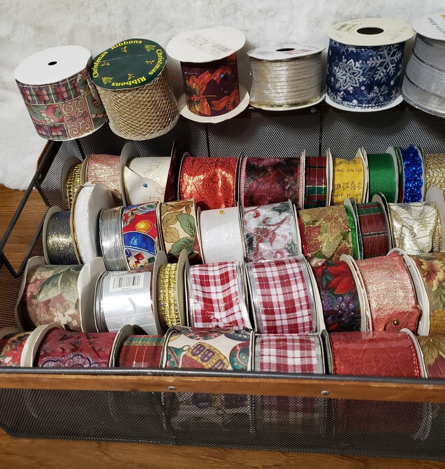 Large Christmas Ribbon Lot of 50 Assorted New Used Crafts | eBay