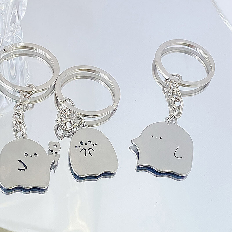 Fashion Cartoon Little Ghost Couple Keychain Pendant Cute Key Ring Bag ...