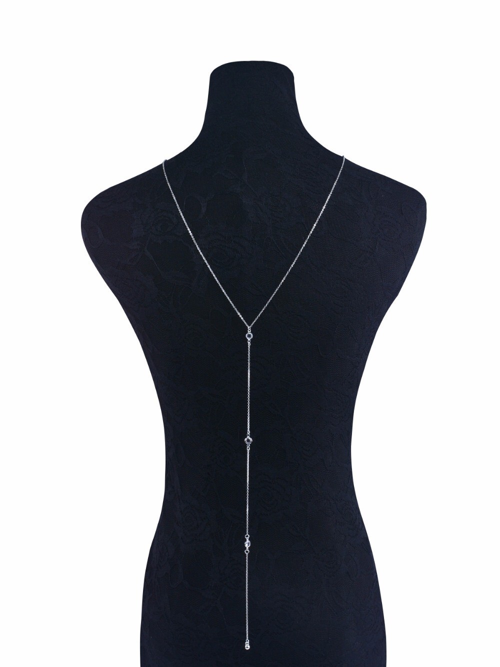 Long Silver Back Drop Crystal Bling Womens Wedding or Formal Chain Body ...