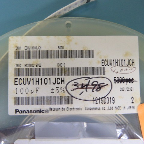 PANASONIC ECUV1H101JCH Qty of 410 per Lot CAP SMT 1206 CER 100PF 50V 5% ...