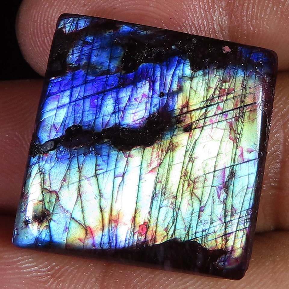 (23X23X08 MM) 53.20 Carat. PINK COLOR LABRADORITE SQUARE SHAPE TREATED ...