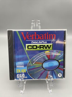 NEW VERBATIM DATA LIFE PLUS CD-RW 2X/4X SPEED 650MB 80 MINUTES SEALED ...