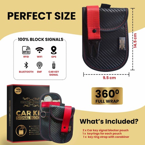 2 x Car Key Signal Blocker Faraday Cage Pouch RFID Keyless Fob Blocking ...