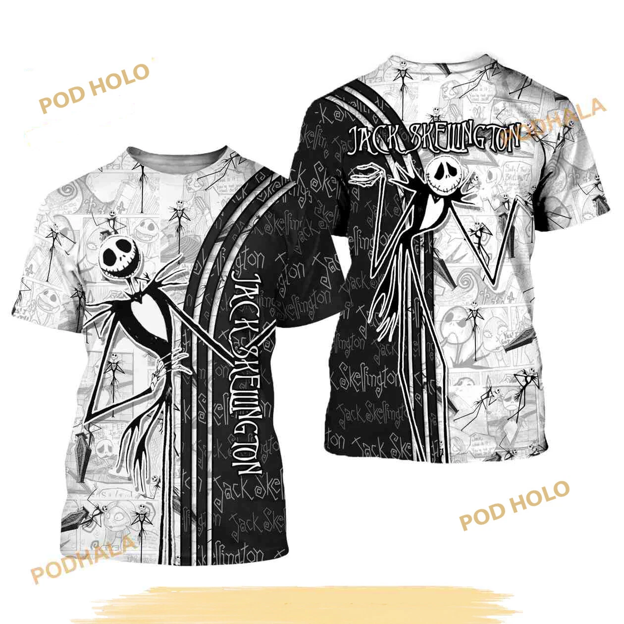 Jack Skellington Black Cross Comic Book Patterns Disney Unisex 3D Shirt ...