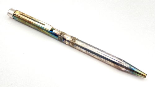 VINTAGE SHEAFFER TARGA PROTOTYPE BALLPOINT PEN IN ROLLED SILVER GRECIAN ...