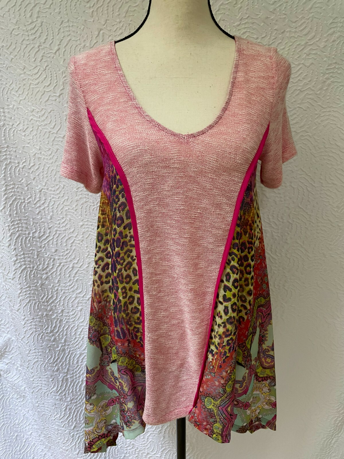 POEME by CITRON Tunic Top M Asymmetric Hem Pink Mixed… - Gem