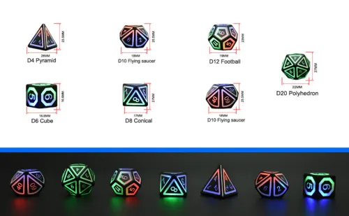 7Pcs LED DND Dice Set, Light Up Dice with USB Charging Box Role Playing ...