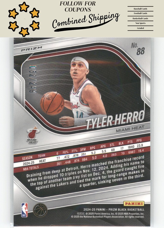 2024-25 Panini Prizm Black #88 Tyler Herro Skewed #/249 | eBay