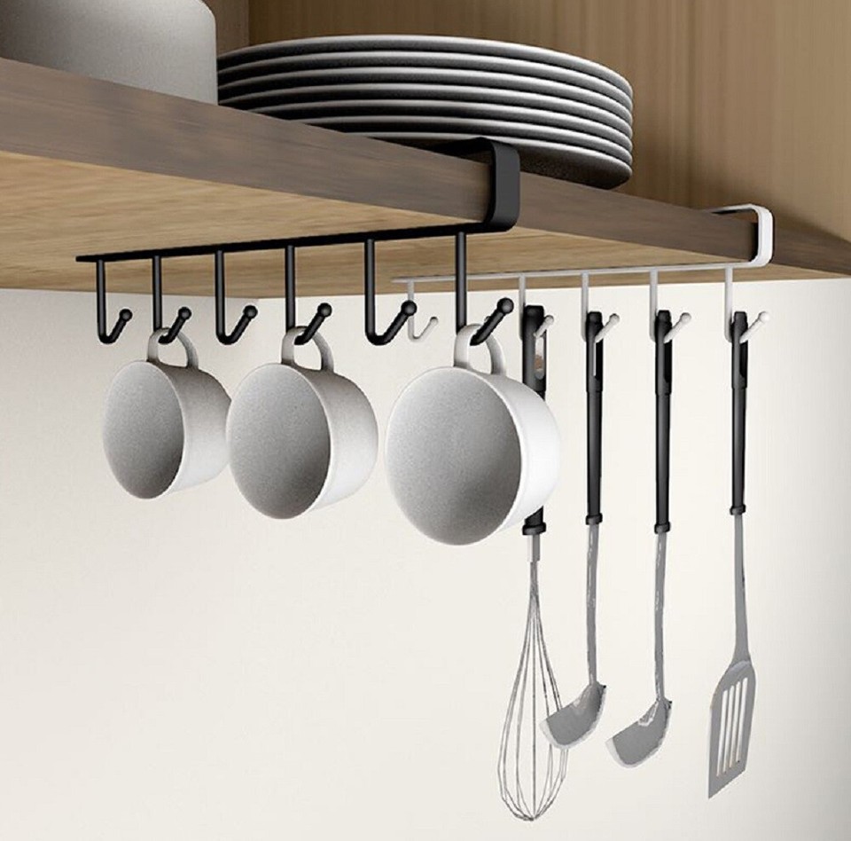 2-Pack Under-Shelf Mug Holder Rack – Kitchen Cabinet Coffee Cup Storage ...