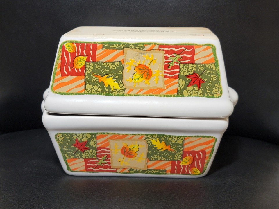 Vintage Set of 2 Quilt Fall Theme Ceramic Mini Bread Loaf Pan ...