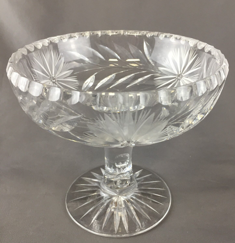 Vintage EAPG Heavy Lead Crystal Compote with Flowers Leaves Thumbprint ...