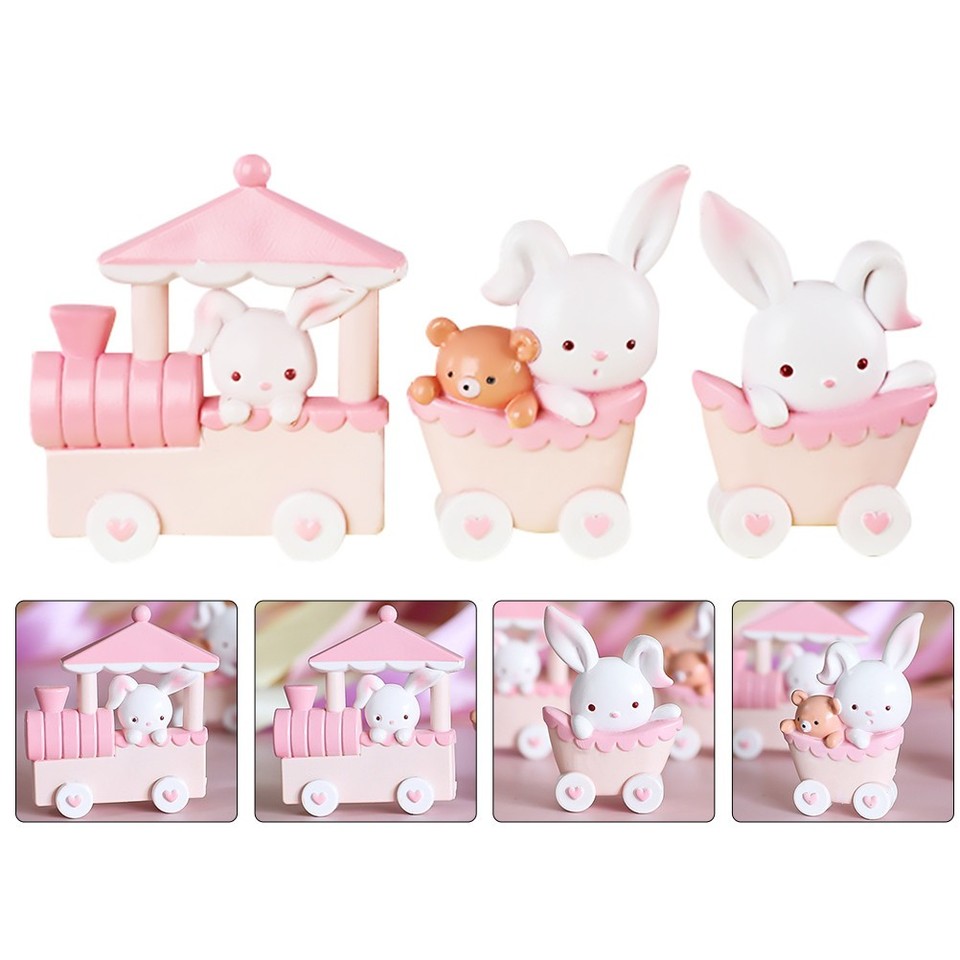 3 Pcs Little Rabbit Train Ornaments Baby Child Cute Animal Sculpture ...