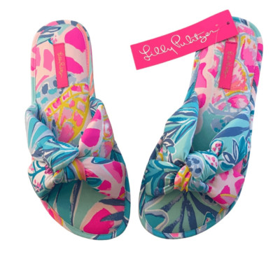 Lilly Pulitzer Pool Slippers In Sea Glass Rainforest Retreat Size S/M ...