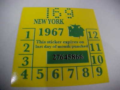 new york 1967 registration inspection sticker windshild FREE SHIP WITH ...