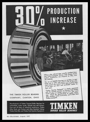 1937 Timken Roller Bearings Canton Ohio Warner & Swasey Turret Lathes ...