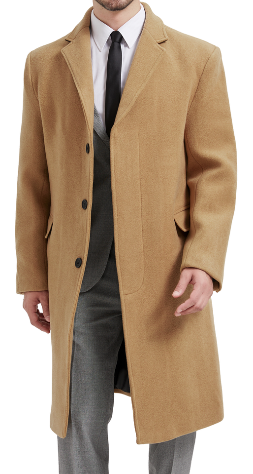 Mens Camel Wool Cashmere Bond Overcoat Long Winter Coat Covert Jacket ...