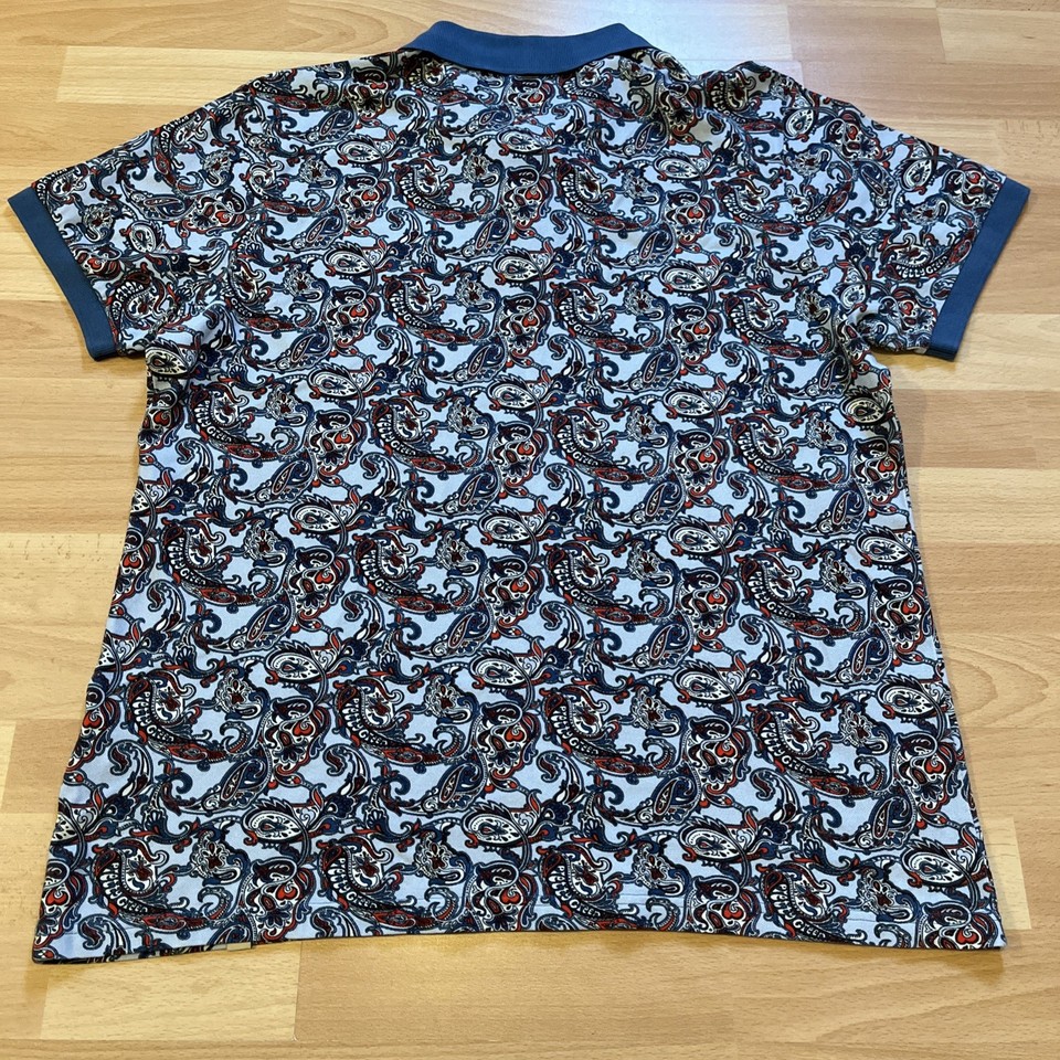 Pretty Green Mens Paisley Polo Shirt XXL Vibrant 100% Cotton Mod Casual ...