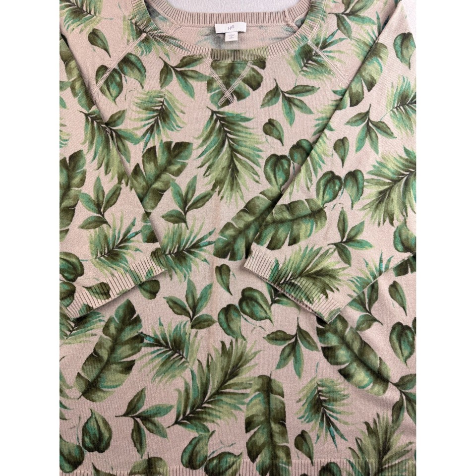 J. Jill Tropical Leaf Print Sweater Knit Top Lightweight Pullover XL ...