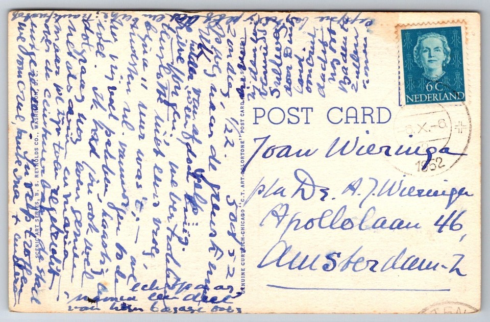 US Capitol at Night Washington DC Linen Postcard Posted 1952 Netherland ...