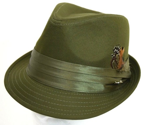Men's Fedora Dress Hat Cuban Style Upturn Short Brim Casual Cap Olive ...