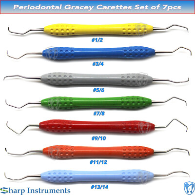 Set Of 7 Dental Gracey Curettes Perio Silicone Coated Surgical Hygiene ...