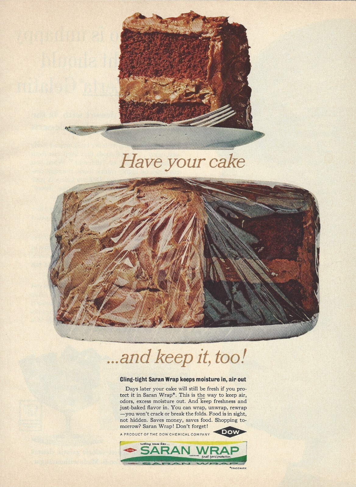 1963 Saran Wrap Dow Have Your Cake vintage Print Ad 60's Advertisement ...