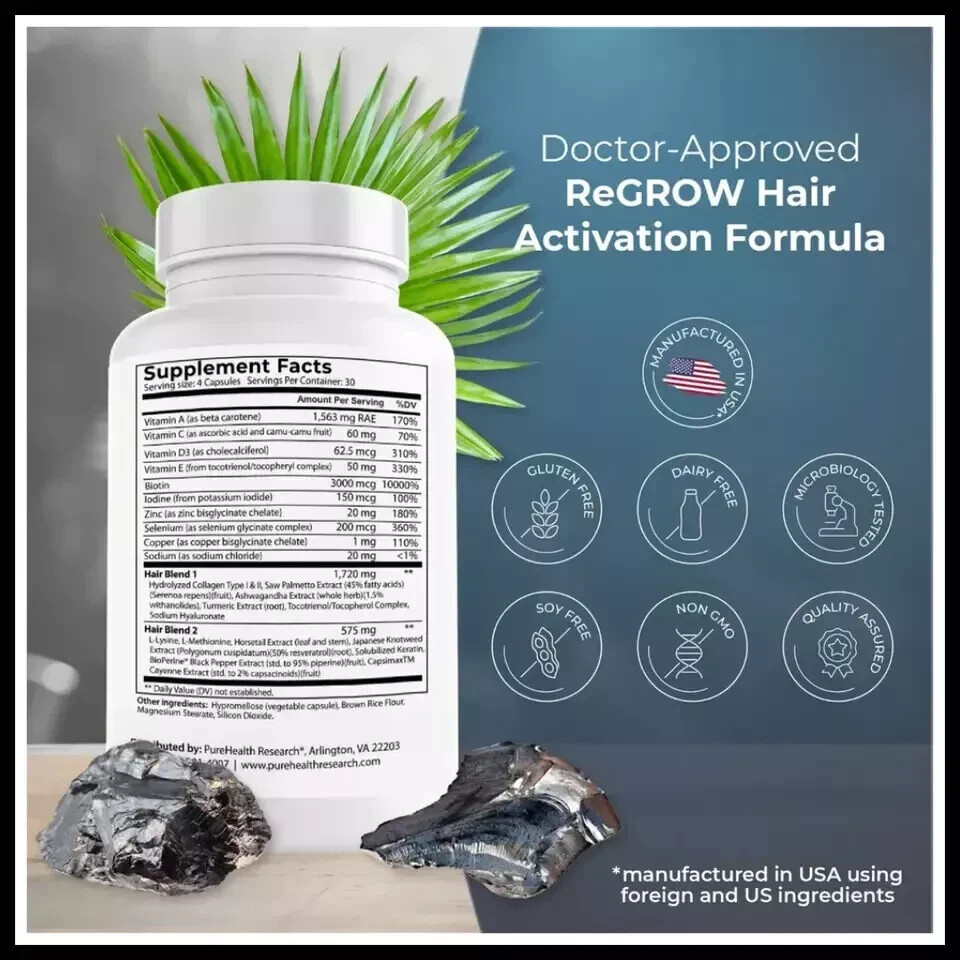 ReGrow Hair Growth Vitamins with Biotin, Hair Supplement by PureHealth ...