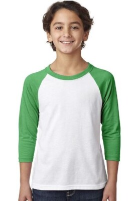 Next Level 3352 Youth Unisex CVC 3/4-Sleeve Raglan Kelly Green and ...