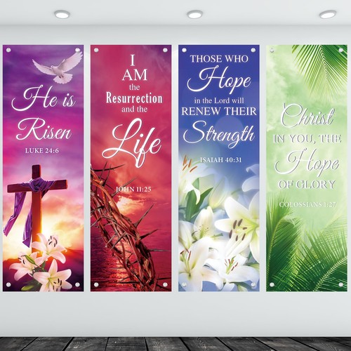 4 Pcs Church Banners with Scripture Christian Banner for Sanctuary Wall ...