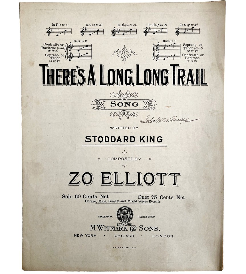 There's A Long Long Trail Stoddard King 1914 Sheet Music Piano WW2 ...