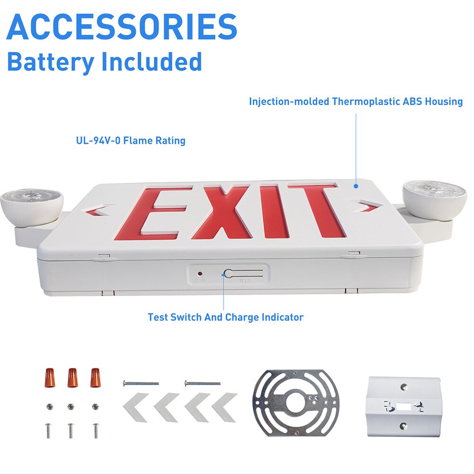 5Pack LED Exit Sign Emergency Light–Hi Output Compact Combo Red Fire UL ...