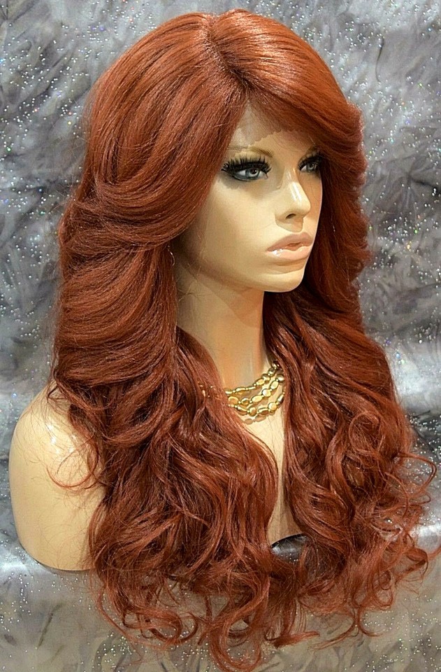 LACE FRONT FULL WIG LONG WAVY LAYERED SIDE PART AUBURN #350 HEAT OK NWT ...