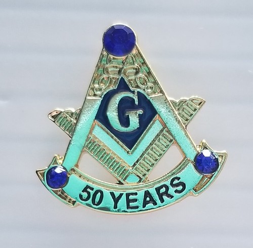 Masonic 50 year service lapel pin Gold blue stones | eBay