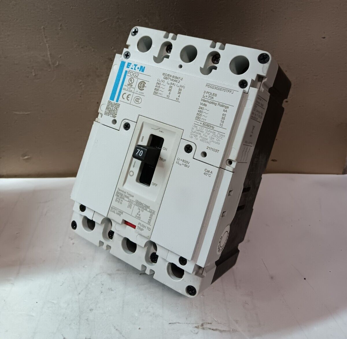 EATON PDG23G0070TFFJ 70 AMP PDG2 CIRCUIT BREAKER 3 POLE 600 VAC 250 VDC ...