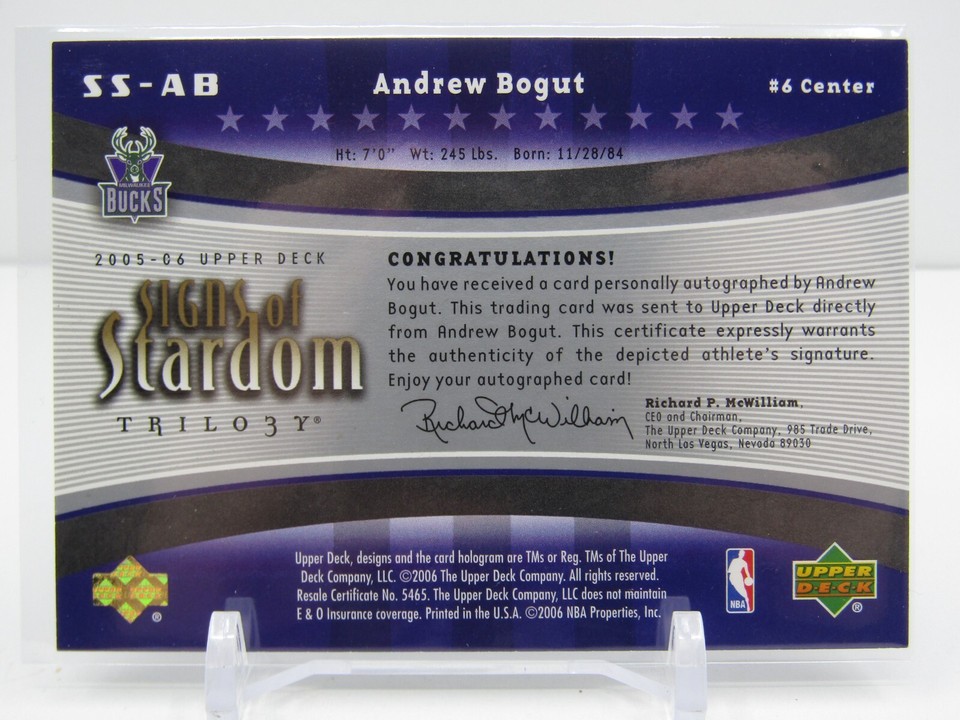 ANDREW BOGUT 2005-06 UPPER DECK TRILOGY SIGNS OF STARDOM AUTOGRAPH ...