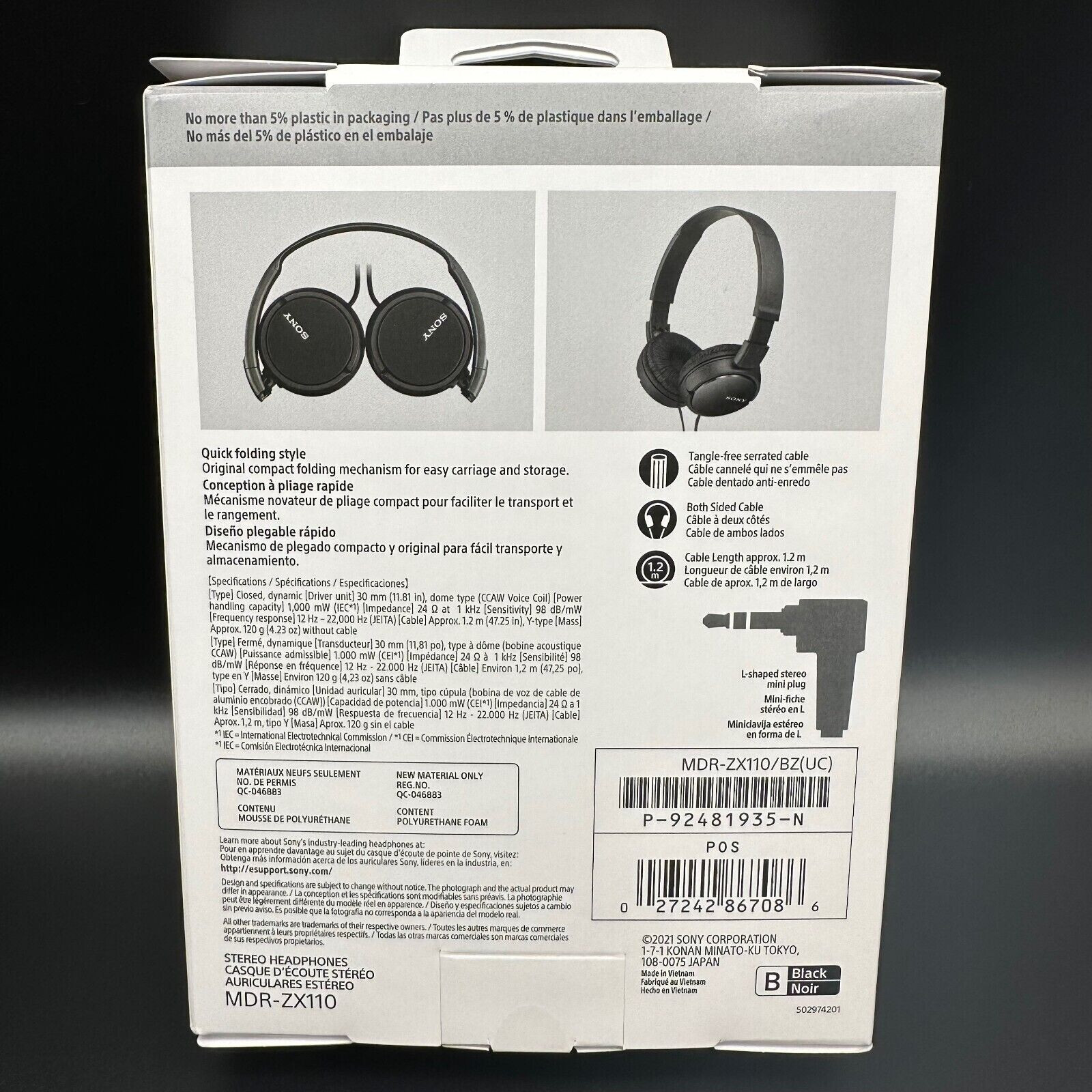 Sony ZX Series Wired On-Ear 3.5mm Jack Headphones Black MDR-ZX110 ...