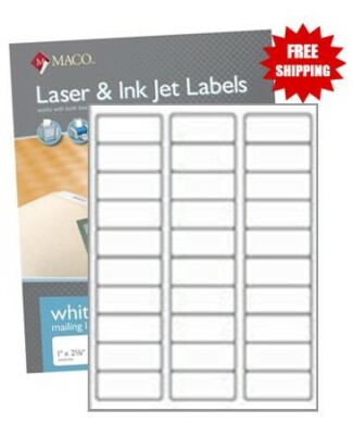 Maco Laser/Ink Jet White Address Labels, 1 x 2-5/8 In, 100 Sheets (ML ...