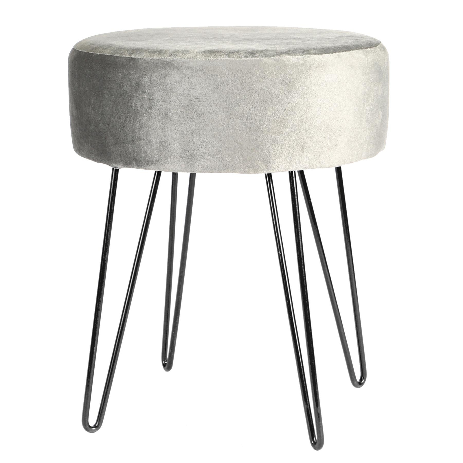 1x Grey/Black 35cm x 40cm Round Velvet Footstool Ottoman Stool Pouffe ...