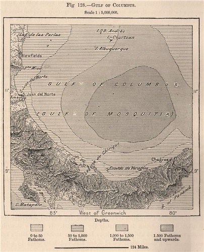 Gulf of Columbus. Golfo de los Mosquitos. Panama Costa Rica 1885 old ...