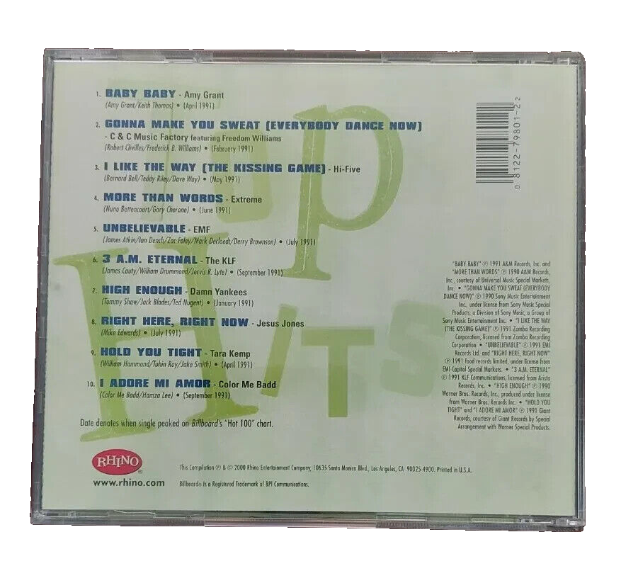 Billboard Top Hits: 1991 by Various Artists (CD, Feb-2000, Rhino (Label ...