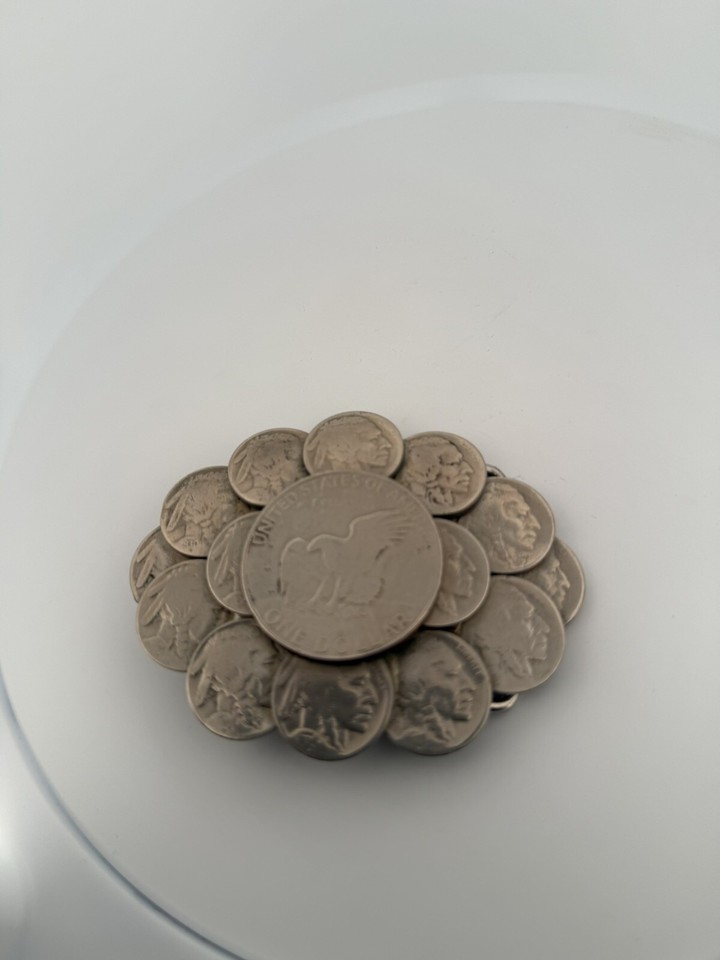 VTG Never Broke Real Coins Belt Buckle 1981 Eisenhower Dollar Buffalo ...