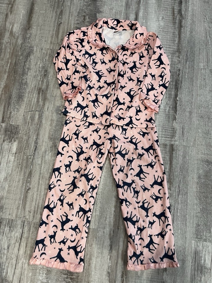 Girls 4T Bass Pro shop Outdoor Kids Pink And Blue Deer Theme Pajama ...