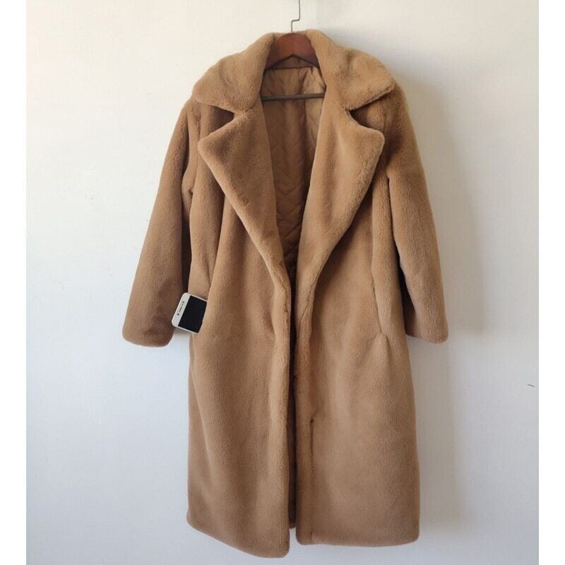 New Winter Women Faux Rabbit Fur Coat Loose Lapel OverCoat Thick Warm ...