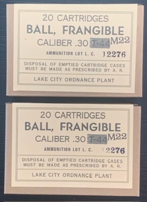 LAKE CITY WWII BALL FRANGIBLE M22 CAL. .30 NEW REPLICA 20 ROUND AMMO ...